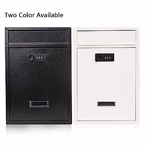 KYODOLED Locking Wall Mount Mailbox, Mail Boxes with Combination Lock for Outside, Security Drop Box with Code,12.4H x 8.54L x 3.35W Inches, White