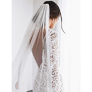 YAEISM Bride Wedding Veil White Glitter Cathedral Veil Sparkly Bachelorette Veil Fingertip Bridal Long Star Light Tulle Veils with Metal Comb for Brides and Women