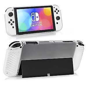 findway Switch OLED Case Compatible with Switch Cover Case Accessories Soft TPU Crystal Clear Transparent Shock Absorption Technology Bumper Protective for Switch OLED Model