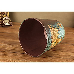 HMANE Wastebasket, Decorative Round Waterproof Litchi Leather Trash Can Paper Garbage Container Bin for Living Room - (Pattern-3)
