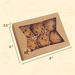 Eupako 8x6x2.5" Cookie Boxes with Window, Brown Gift Boxes for Presents , Auto Pop up Gift Box, Kraft Paper Pastry Boxes for Bakery, Cookies, Donuts, Candy - 25 Pack