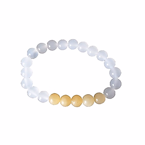 LKBEADS Natural White Agate & Yellow Jade 8mm rondelle smooth 7inch Semi-Precious Gemstones Beaded Bracelets for Men Women Healing Crystal Stretch Beaded Bracelet Unisex