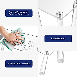 HMYHUM Acrylic Narrow Side Table with Charging Station, 7" Width, 2 Tier Small End Table for Small Spaces, Skinny Nightstand/Bedside Table with USB Ports & Outlet, Clear