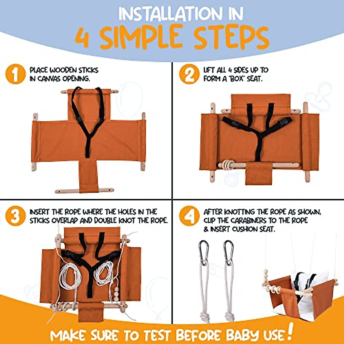 Canvas Baby Swing Seat with Safety Harness, Ceiling Hardwares, Storage Bag Toddler Swing Seat Indoor Toddler Swings for Outside Baby Swing Outdoor Infant Swing Outdoor Baby Swings for Infants Outdoor