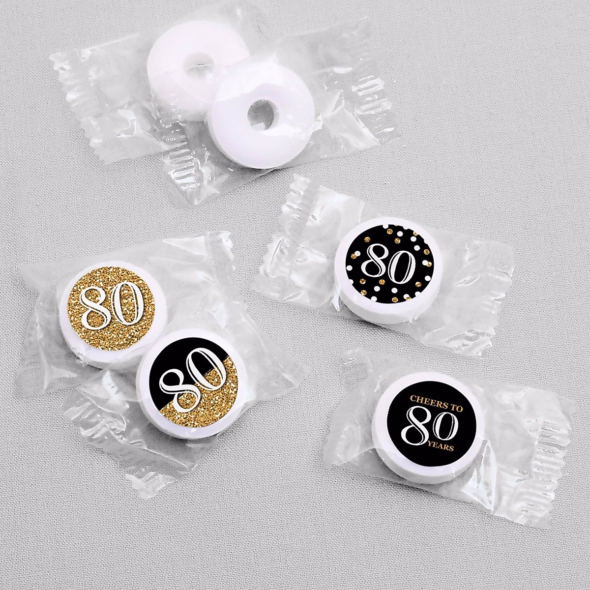 Big Dot of Happiness Adult 80th Birthday - Gold - Round Candy Sticker Party Favors - Labels Fit Chocolate Candy (1 Sheet of 108)