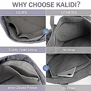 KALIDI Corduroy Tote Bag, Large Messenger Bag Shoulder Hobo Anti Splash Crossbody Zipper Bag Casual Work Shopping Women Grey Blue