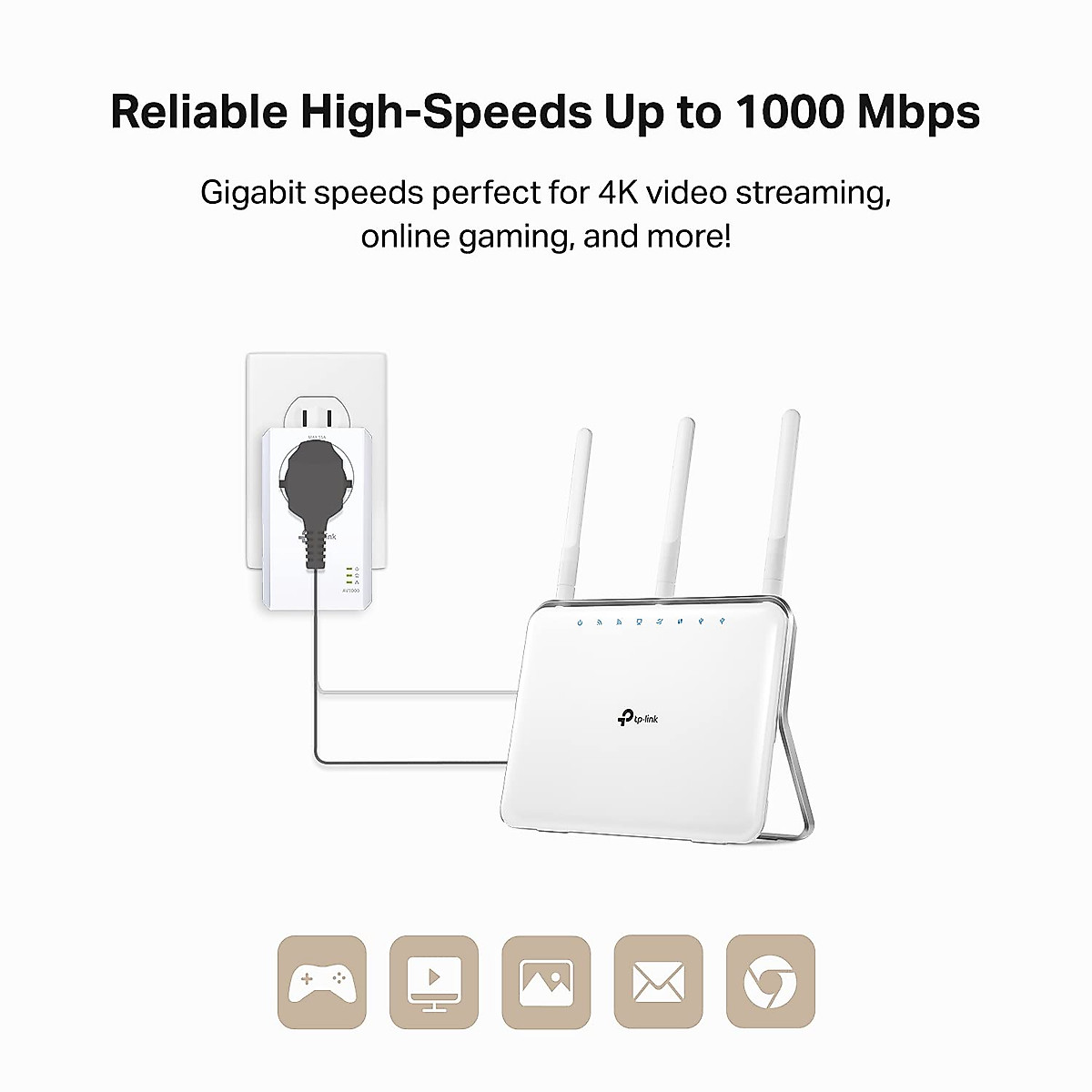 TP-Link AV1000 Powerline Ethernet Adapter(TL-PA7017P KIT)- Gigabit Port, Plug and Play, Extra Power Socket for Additional Devices, Ideal for Smart TV (Renewed)