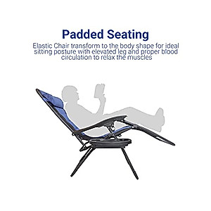 BTEXPERT Blue Black Oversized Padded Zero Gravity Chair Folding Recliner Case Lounge Outdoor Pool Patio Beach Yard Garden Utility Tray Cup Holder