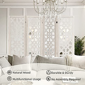 White Room Divider 4 Panel Cutout Room Divider and Folding Privacy Screens 5.6ft Temporary Wall Dividers Room Separator Free Standing Room Dividers for Home Office Restaurant Bedroom