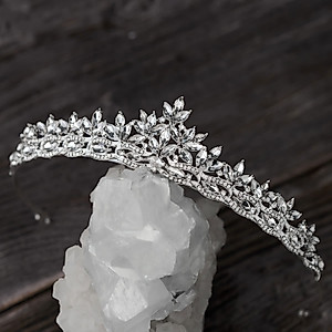 SWEETV Rhineshtone Wedding Tiara for Bride & Flower Girls - Princess Tiara Headband Bridal Crown, Bridal Hair Accessories for Women, Silver+Clear