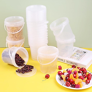 Udotry 20 PCS Round Plastic Ice Cream Bucket, 27 OZ Clear Ice Cream Tub with Lids