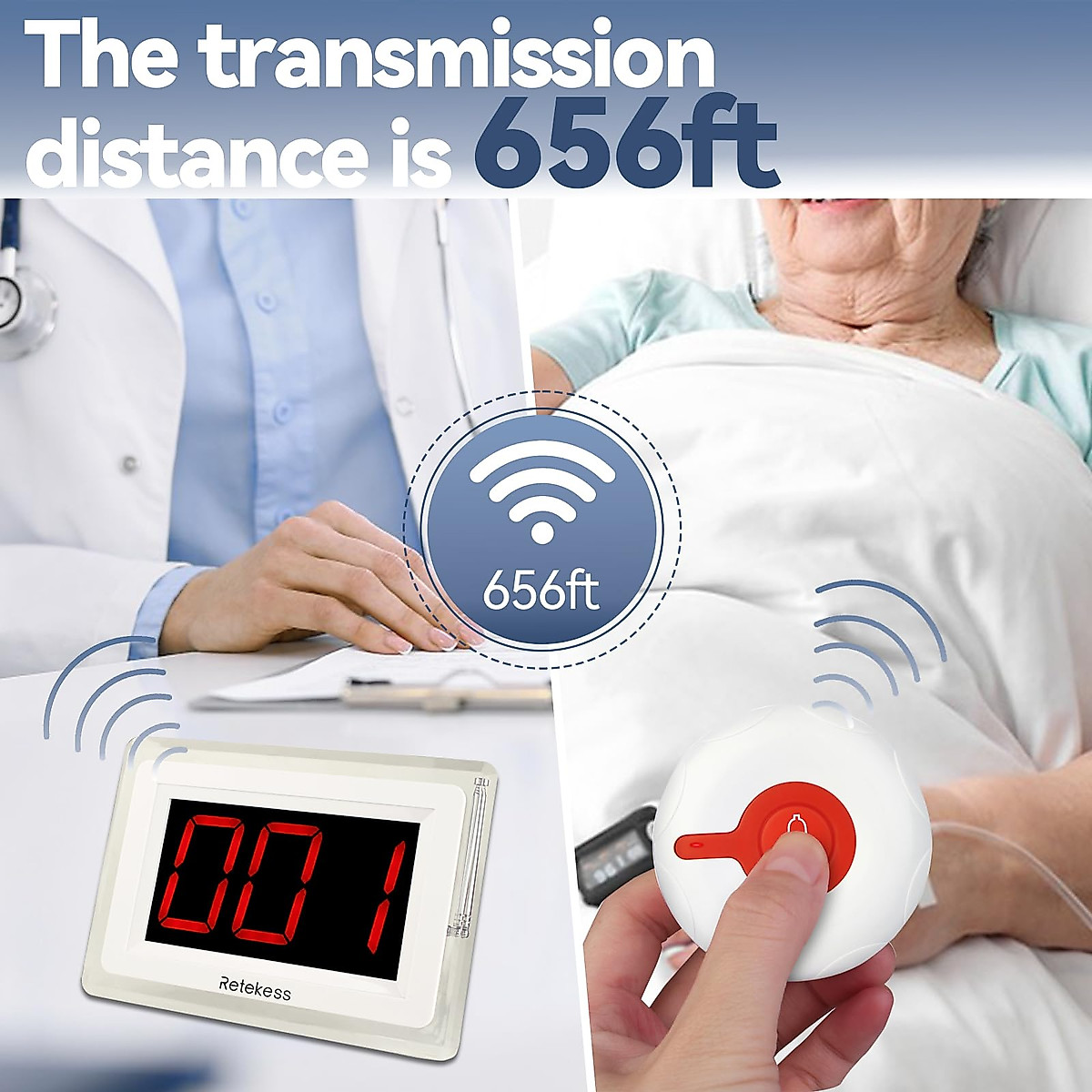 Retekess T114 Caregiver Pager,Wireless Calling System,15 Level Volume,10 Waterproof Alert Call Buttons for Clinic,Hospital,Nurses Station