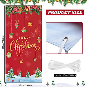 Merry Christmas Door Cover 35 x 71 Inch Christmas Ball Door Cover Backdrops Xmas Tree Door Cover Banner Christmas Balls Background Xmas snowflake Front Door Christmas Hanging Decorations (Red)