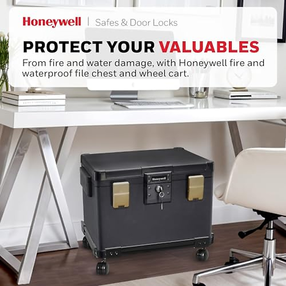 Honeywell Safes & Door Locks - Large Safe Box Chest for Home - Waterproof & Fireproof Safe with Wheels - Fits Letter, Legal & A4 Files - Strong ABS Plastic Document Safety File Box - 1.06 Cu - 1112W