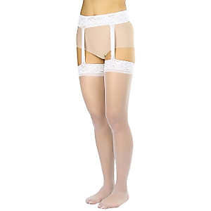 ToBeInStyle Women's All-in-1 Lace Garter Belt Sheer Backseam Stockings - White - OS