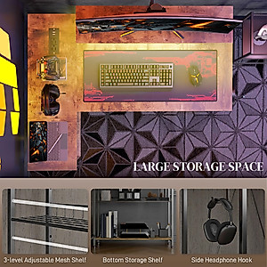 HOMCOM 42" L Shaped Desk with LED Lights, Power Outlet, USB Charging Ports, Reversible L Shaped Computer Desk with Storage Shelves, Monitor Stand, Corner Gaming Desk for Home Office, Rustic Brown