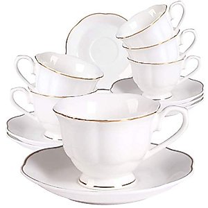 GUANGYANG GY 12 Pieces (Tiny Style) Mini Porcelain Espresso Cups with Saucers - 2.5 Ounces Coffee Cup and Saucer set of 6, 80cc,White
