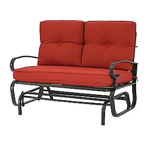 SUNCROWN Outdoor Swing Glider Chair, Patio 2 Seats Loveseat Rocking Chair with Cushions, Steel Frame Furniture-Red