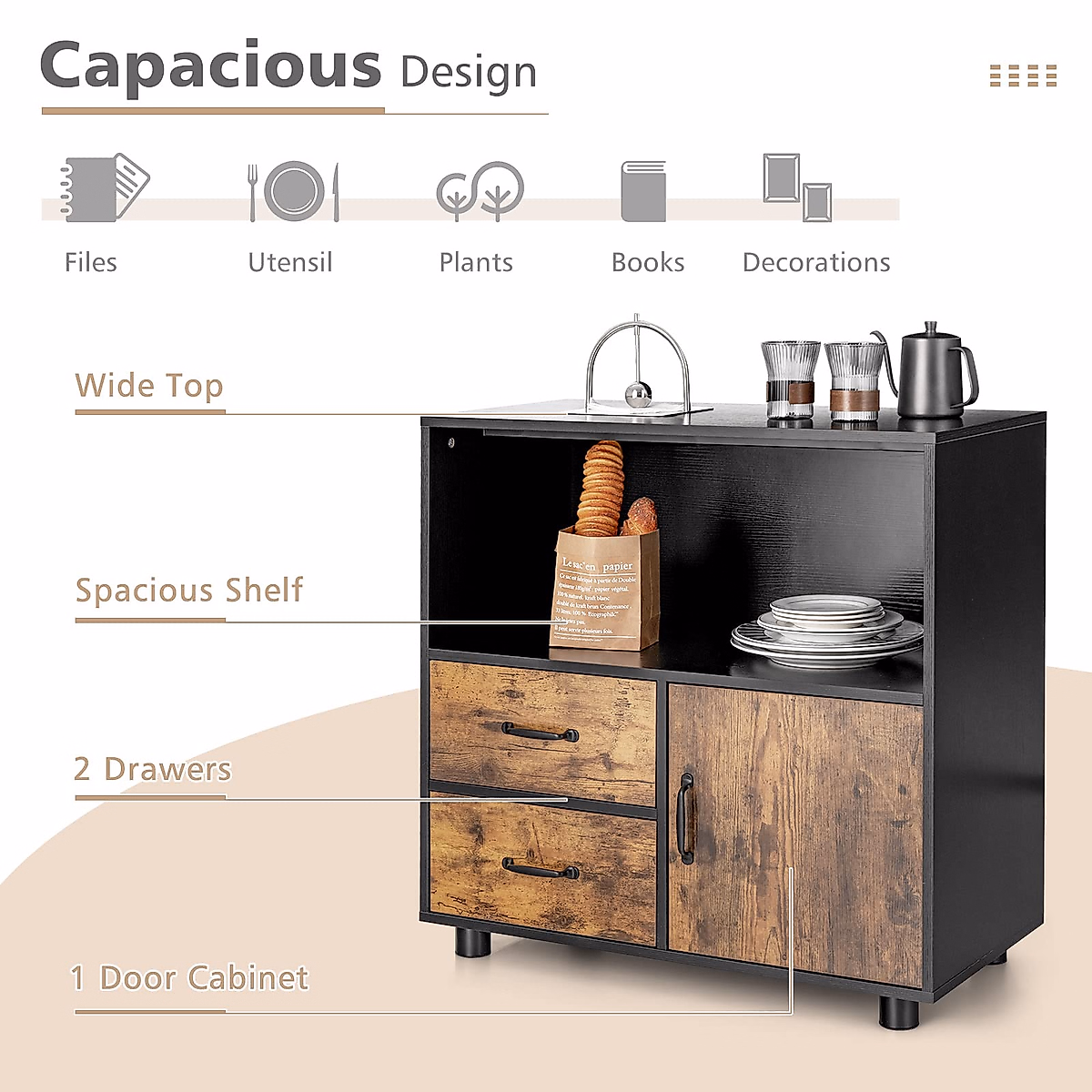 Giantex 2 Drawer File Cabinet - Lateral Filing Storage Cabinet with Industrial Style, Anti-Scratch Surface, Anti-Tipping Device, Middle Open Shelf, Printer Stand for Home Office 31.5” x 16” x 31.5”