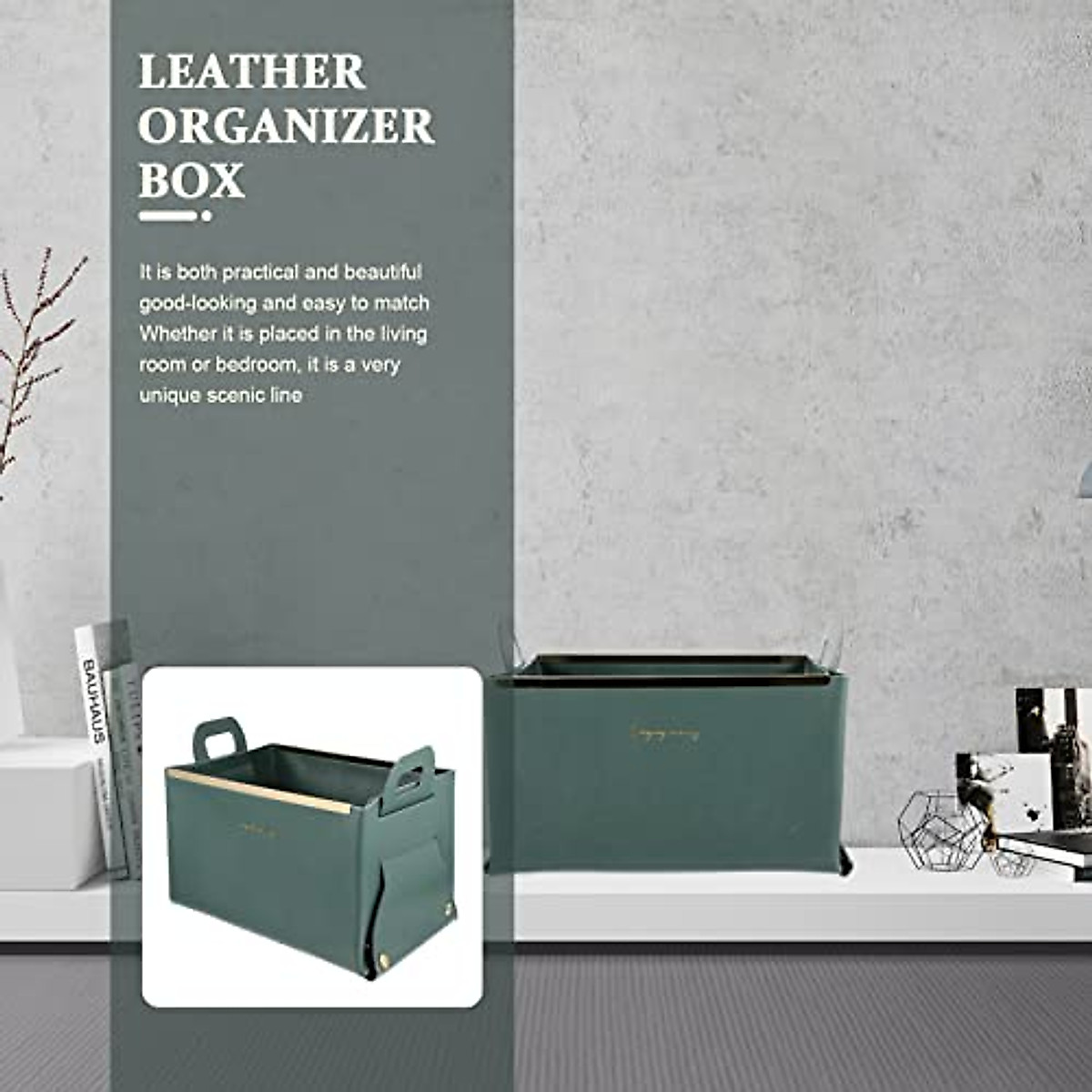 Cabilock Foldable Leather Storage Basket Desktop Sundries Box Cosmetics Storage Bin Vanity Tray Snack Case Vegetable Basket for Organizing Shelf Closet Cabinet Green