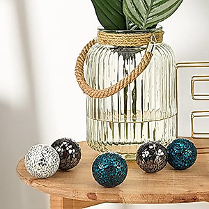 Mosaic Glass Orbs Mosaic Sphere Glass Globe Decorative Orbs Centerpiece Balls Decorative Glass Balls for Bowls Vases Dining Table Centerpiece Decor (Sliver, Turquoise, Black,6 Pieces)