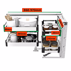 Treliamd Pull Out Blind Corner Cabinet Organizer Right Swing, 2 Tiers Slide Out Kitchen Cabinet Organizer, Opening Chrome Soft Close Blind Corner with Four Shelf for 33.86''Wx19.7''Dx22.84''H