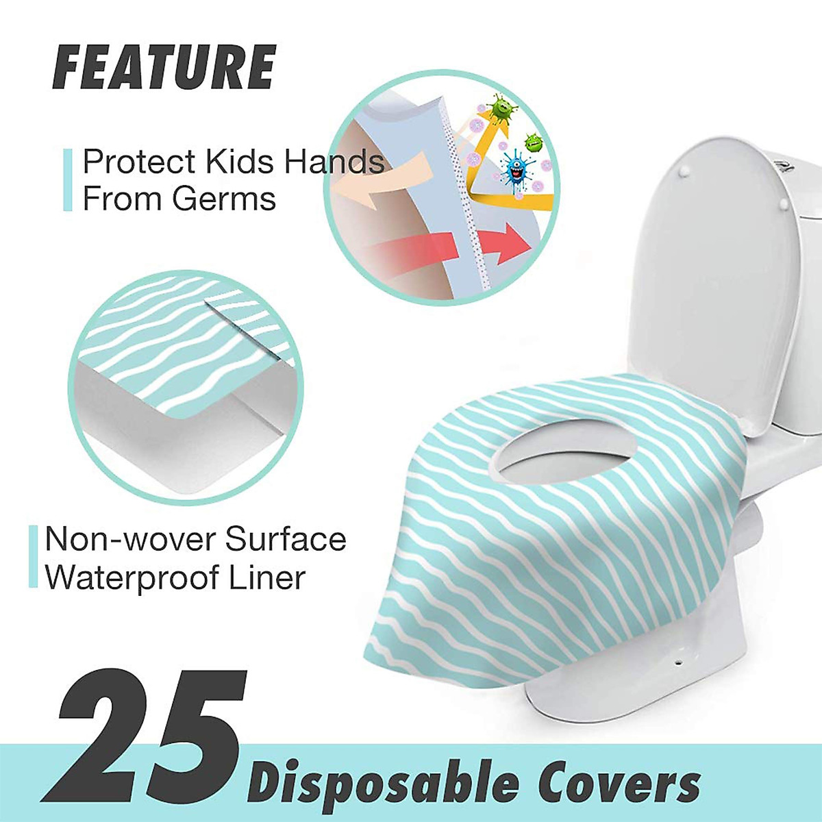 18FTRabbit 25 Packs Disposable Toilet Seat Covers - Full Cover Individually Wrapped Portable Potty Covers for Travel, Adult, The Pregnant, Kids and Toddler Potty Training (Wave)