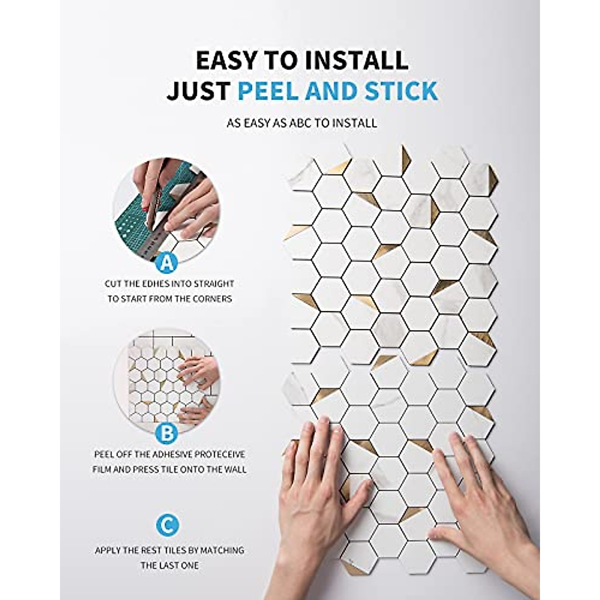 Art3d 10-Sheet Peel and Stick Backsplash for Kitchen Décor, Self-Adhesive Tile Hexagon Mosaic Tiles