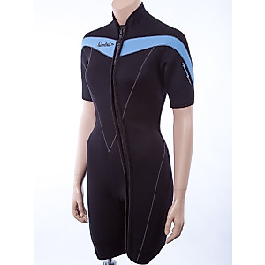 Henderson Thermoprene 3mm Womens Front Zip Wetsuit 8 Tall Black/Sky Blue
