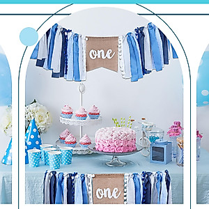 Buryeah Highchair Banner 1st Birthday One Highchair Banner 1st Birthday Banner for Girls Boys Birthday Party Supplies Birthday Party Cake Smash Photo Props Baby Shower Garland (Blue White)