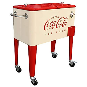 Leigh Country CP 98111 Cream and Red 60 Qt. Coca-Cola Rolling Cooler, Cream & Red