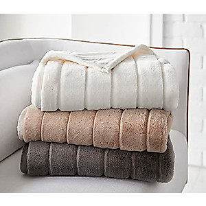 Crafted by Catherine Ivory Channel Cut Faux Rabbit Fur Throw 50" x 60"