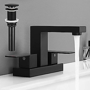KES Black Bathroom Faucet 4 Inch Centerset Bathroom Sink Faucet with Bathroom Sink Stopper NO Overflow, SUS304 Stainless Steel, Lead-Free NSF Certified, L4150LF-BK-C2