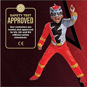 Red Ranger Toddler Size Muscle Costume, Official Power Rangers Dino Fury Outfit with Mask, Toddler Size Medium (3T-4T)