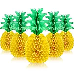 6 Pieces 14 Inch Pineapple Honeycomb Centerpieces Tissue Paper Pineapple Table Hanging Decorations for Tropical Luau Hawaiian Jungle Party
