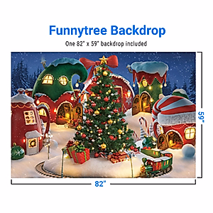 Funnytree 7x5FT Cartoon Christmas Village Photography Backdrop Winter Snow Pine Tree Background Xmas Fairy Tale Animated Kid Party Photo Booth Banner Supplies