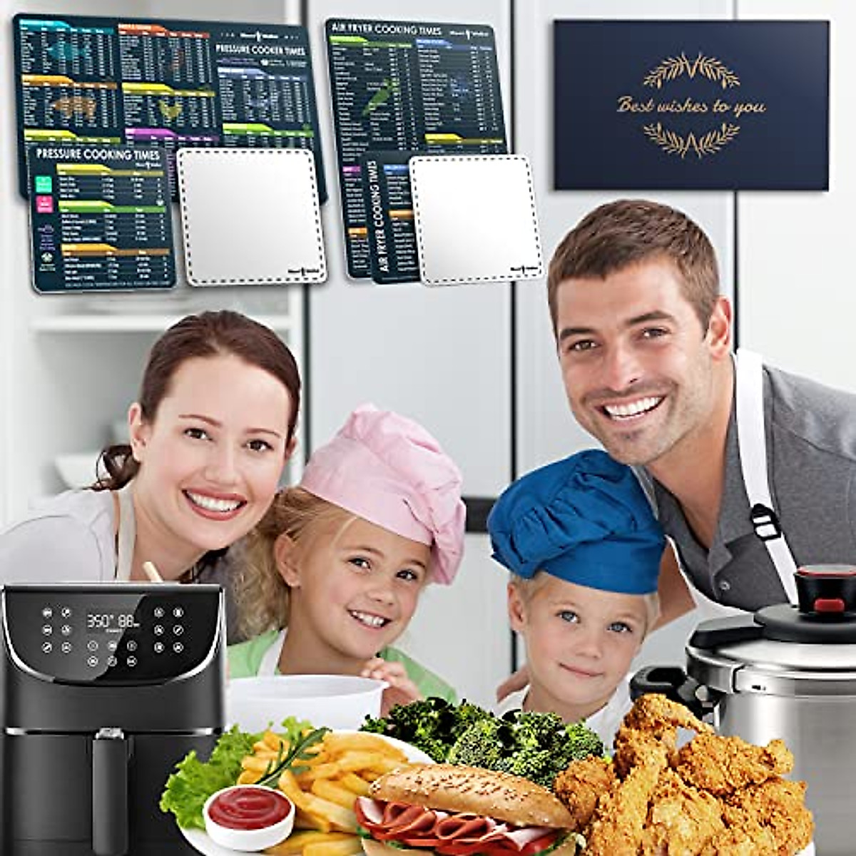 Air Fryer Magnetic Cheat Sheet Set & Instant Pot Cheat Sheet Magnet Set (2 Sets of 6 Pcs), Air Fryer Cooking Guide, Cooking Times Chart Magnet - Instant Pot/Air Fryer Accessories (Black)