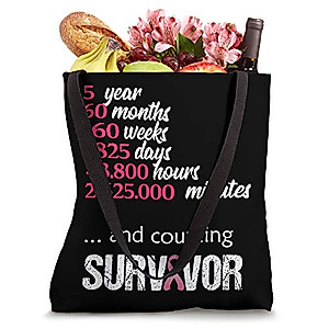 Five 5 Year Survivor Breast Cancer Shirt Awareness Gift Tote Bag