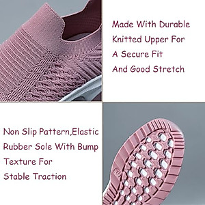 Women's Knitted Mesh Slip On Sock Sneakers,Breathable Upper Lightweight Platform Walking Nursing Shoes with Arch Support for Plantar Fasciitis (Grey,9)