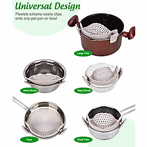 SUNWUKIN Strain Pot Strainer and Pasta Strainer - Adjustable Silicone Clip On Food Strainers for Pots, Pans, and Bowls - Kitchen Drainer Colander