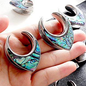 Casvort 2 PCS 14mm (9/16'') Hypoallergenic 316 Stainless Steel Silver Natural Conch Saddle Hangers Tunnels Reverse Saddle Gauges Piercing Body Jewelry