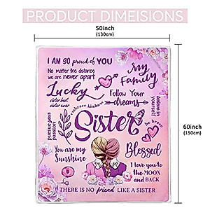 Sister Birthday Gifts from Sister Blanket, Sister Gifts Soft Throw Blanket from Sister for Bestie, to My Sister Purple Flannel Blankets and Throws Christmas Valentines Day Gifts for Women, 50”x60”