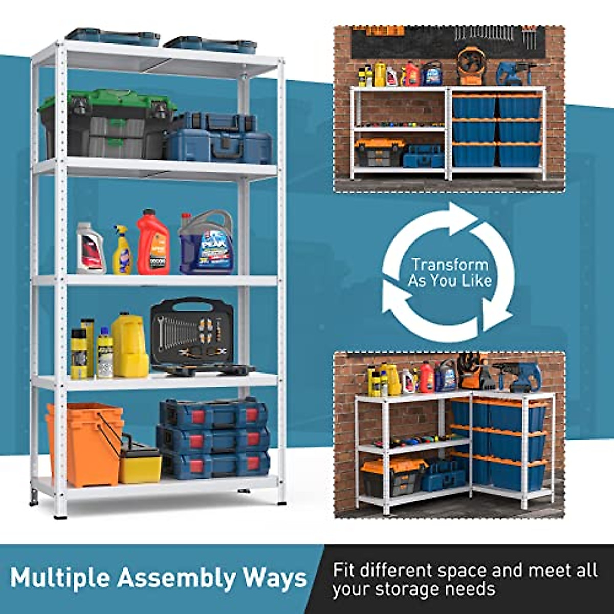 Giantex 4 Pcs 5-Tier Storage Shelves, 39 x 16 x 74 Inch Height Adjustable Steel Garage Storage Rack with Foot Pads, Heavy Duty Garage Shelving for Warehouse, Basement, Kitchen, White