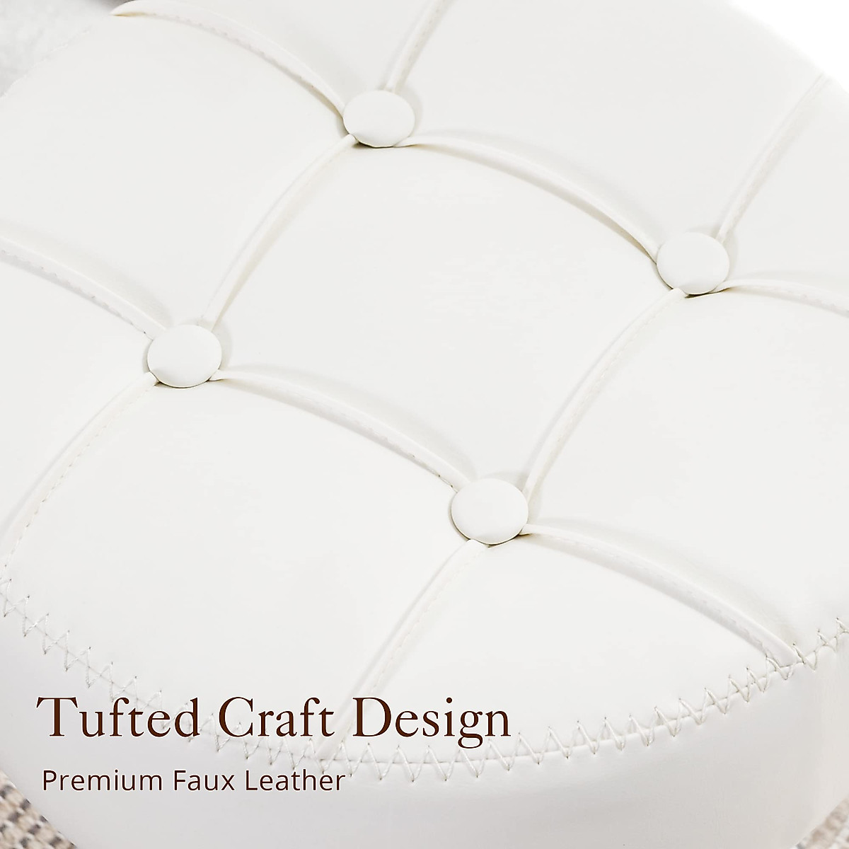 LUE BONA Adjustable Vanity Stool, 360°Swivel Vanity Chair Stool for Makeup Room, White Stool Chair for Vanity, Small Faux Leather Vanity Stool for Bathroom, Living Room