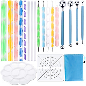Augshy 19pcs Mandala Dotting Tools Set Pen Dotting Tools Mandala Stencil Ball Stylus Paint Tray for Painting Rocks, Coloring, Drawing and Drafting