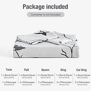 Lekesky Reversible Duvet Cover Queen Size, White Black Tree Branch Pattern Comforter Cover Queen 3pc Super Soft Microfiber Breathable Botanical Bedding Sets with Zipper Ties