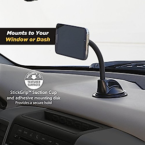 Scosche MAGWDM MagicMount Magnetic Car Phone Holder Windshield or Dashboard Mount - 360 Degree Adjustable Head, Universal with All Devices - Flex Neck Suction Mount (Color:Black)