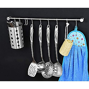 Pot Racks Kitchen sliding hook 20 inches, with 10 stainless steel cutlery racks, wall-mounted pot and lid kitchen racks, spoons, barbecue tools, cookware, towel racks