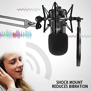 ATR2500X Shock Mount with Pop Filter and Foam Windscreen to Reduce Vibration Noise Matching Mic Boom Arm Stand for Audio-Technica ATR 2500X and ATR2500 USB Condenser Microphone by YOUSHARES
