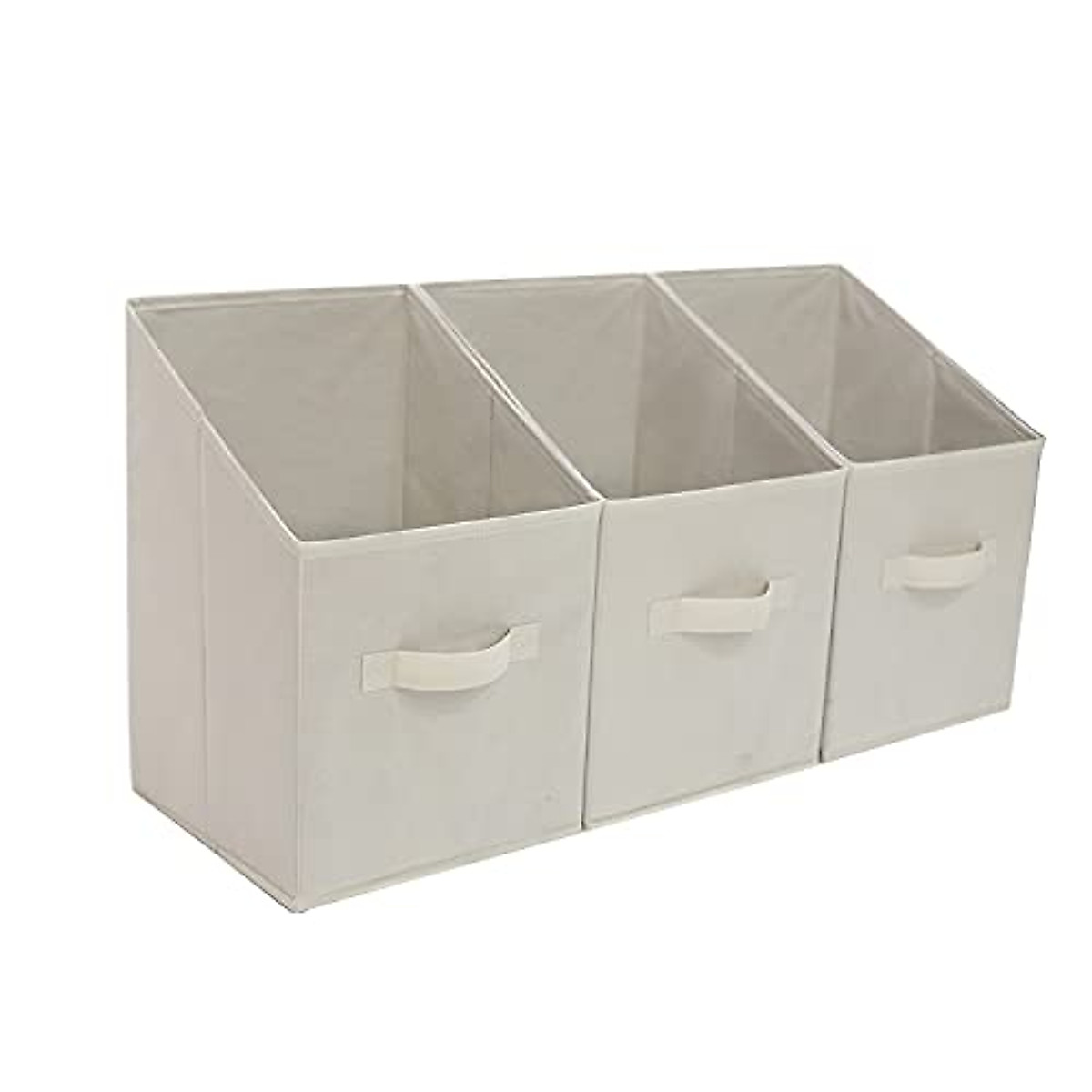 Sebadaci Storage Bins Cubes Baskets with Handles Collapsible Storage Bins Storage Baskets for Shelves, Organizing, Office Organizer 3-Pack Collapsible Storage Bins, Beige, Medium